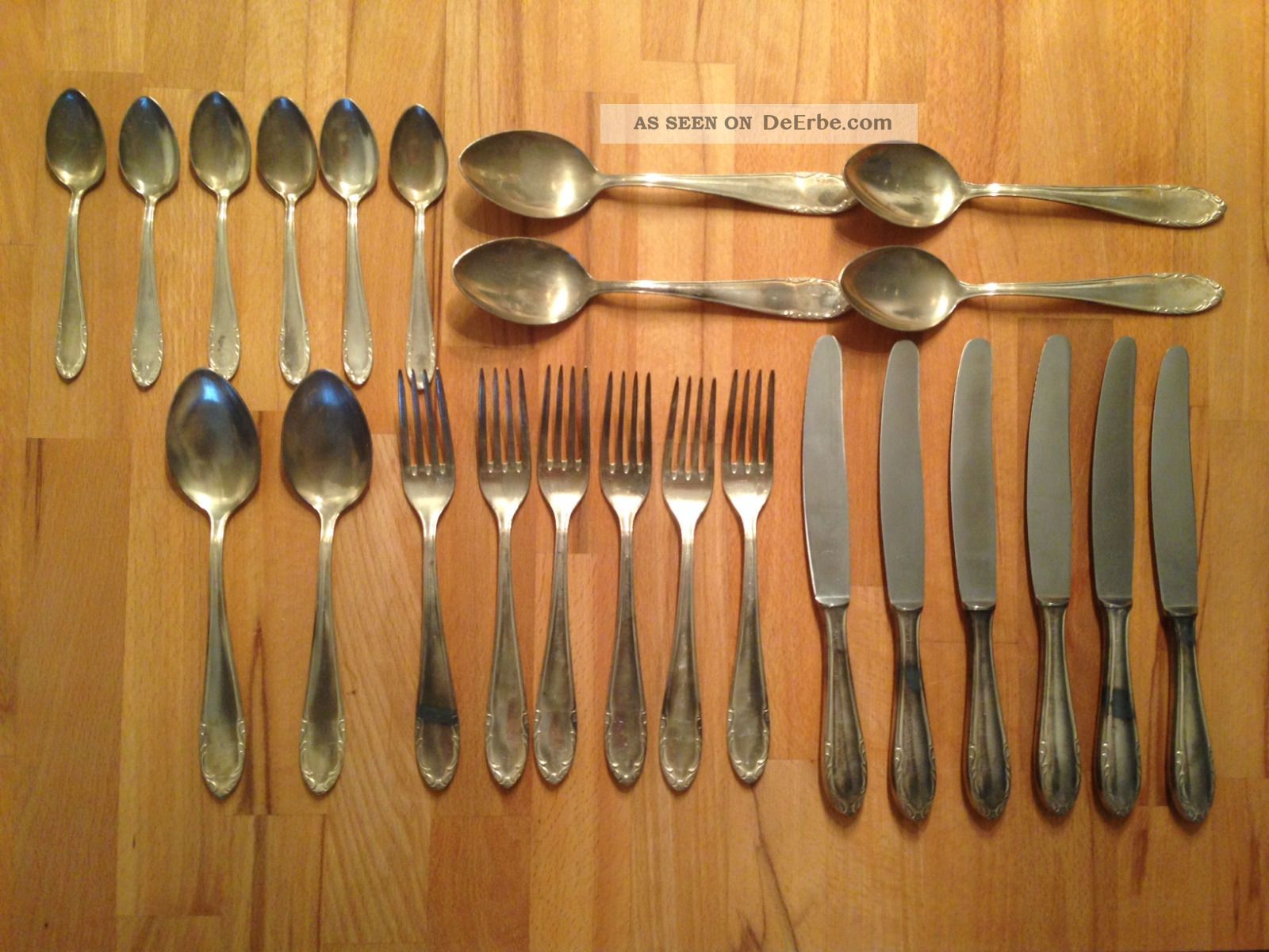 Erbstück 24 Teiliges 90er Silberbesteck Je 6 Gabeln, Löffel, Messer, Teelöffel