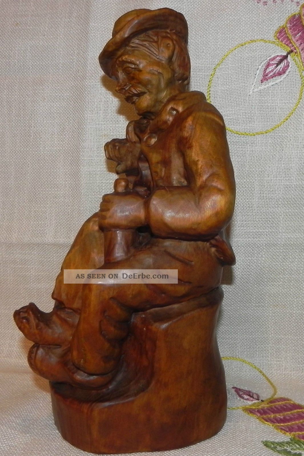Seltene Schöne Holzfigur Wanderer Mit Hund Holzschnitzerei Antik