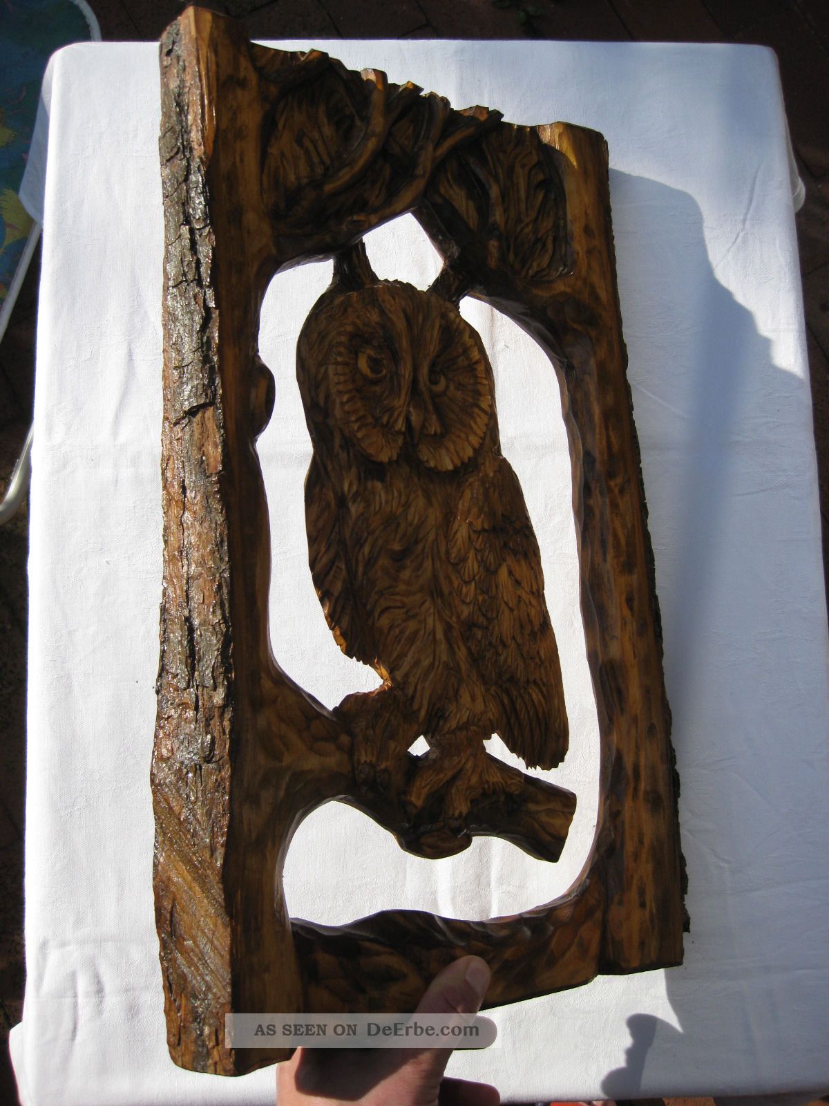 Holzschnitzerei Eule, Holz Schnitzerei, Wandschmuck, Holzeule, Handarbeit, 50cm