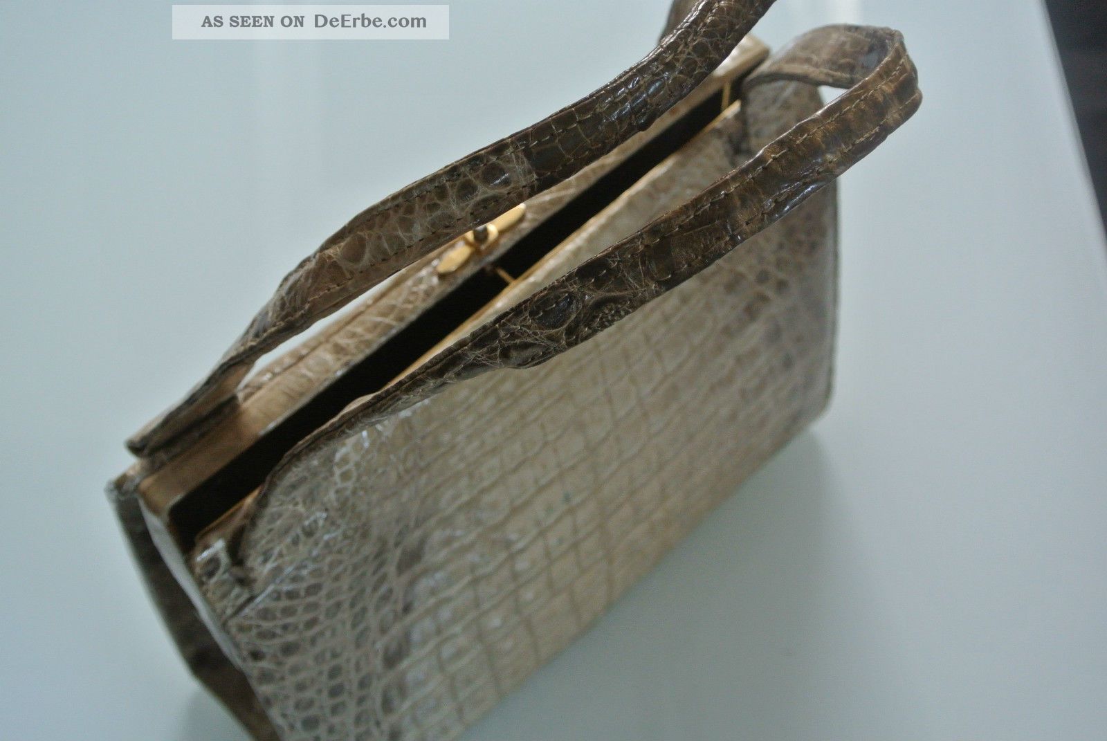 Alte Handtasche_tasche_ca. 40jahre Alt_kroko - Optik_ledertasche_beige