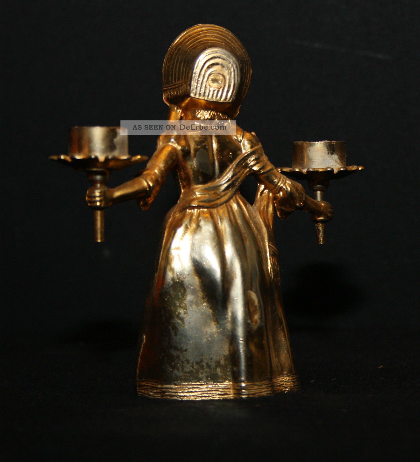 Kerzenhalter Für Zwei Kleine Kerzen Messing Frau Mit Hut Alt