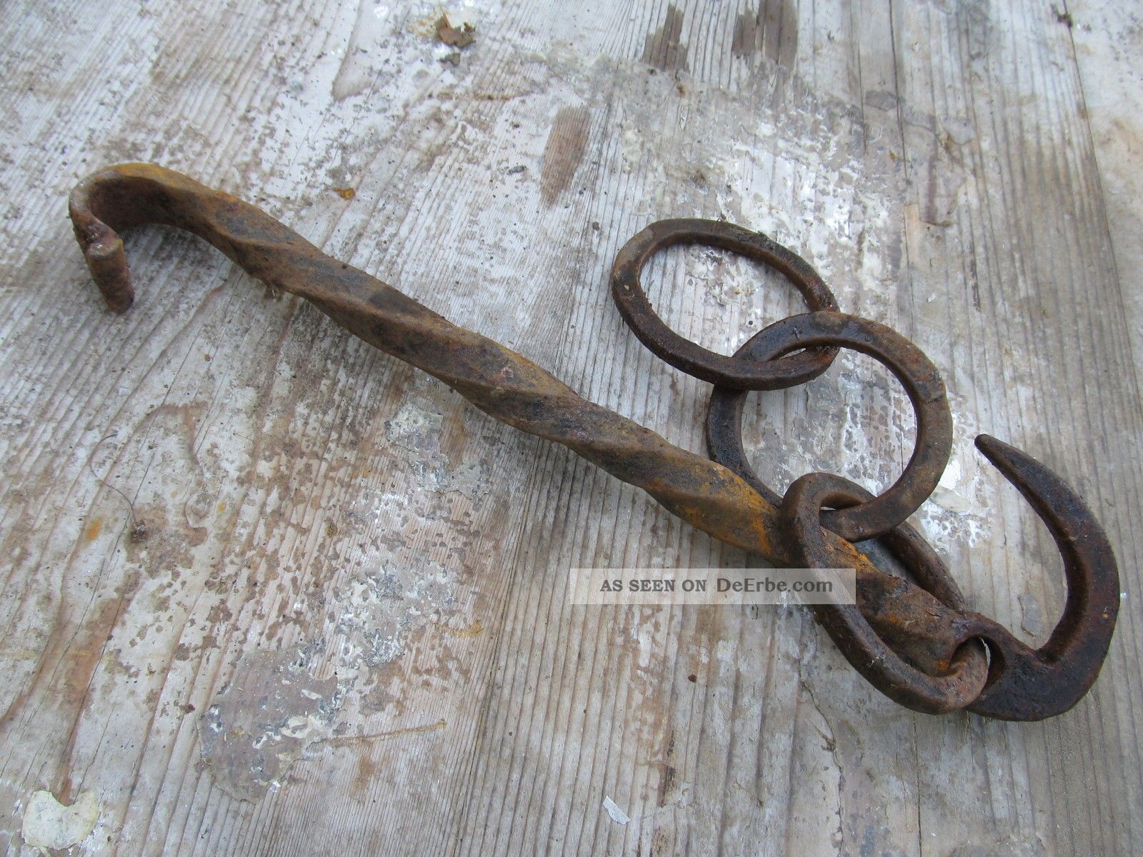 Geschmiedeter Gedrehter Hacken Mit Ringe Um 1900 Eisen Schmied Schlosser