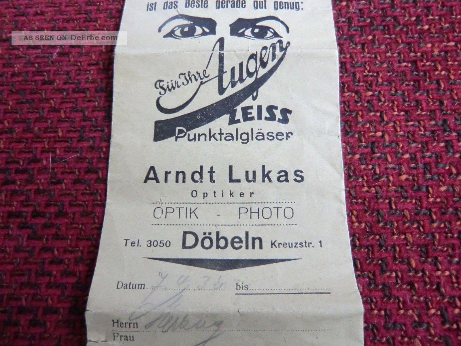 Zeiss Punktal Brillenlinsen Von 1936