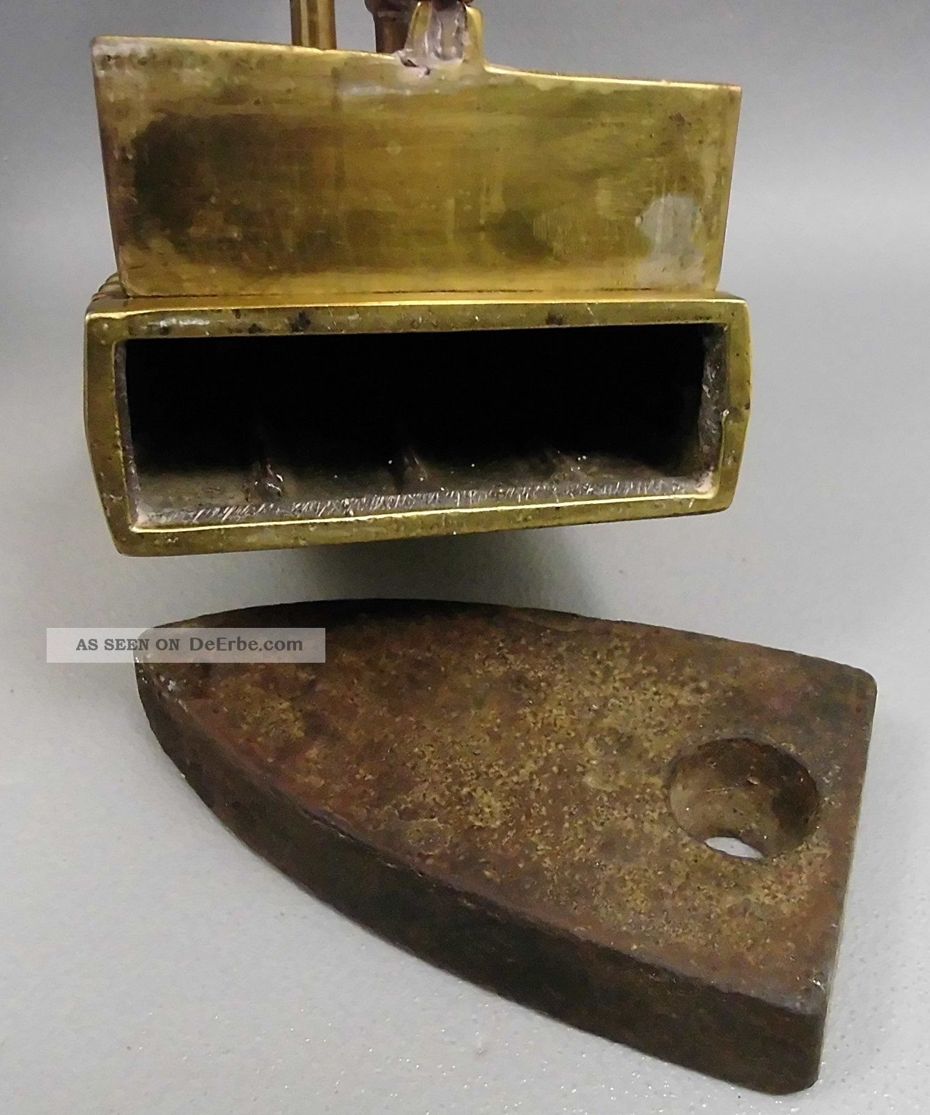 Um 1850/80: BÜgeleisen / Iron, Messing, Mit Klappe & Orig. Eisenkern