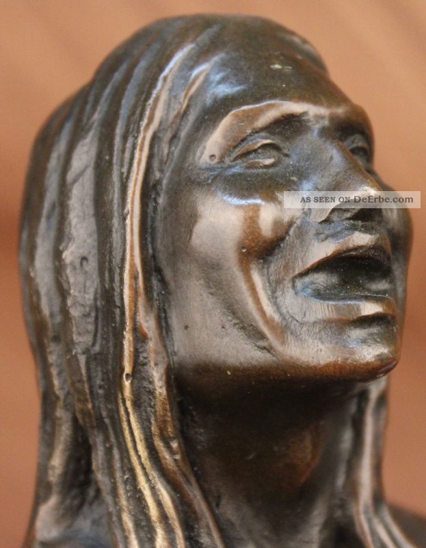 Bronze Skulptur Indischer Krieger Mit Friedenstrommel Skulptur Statue