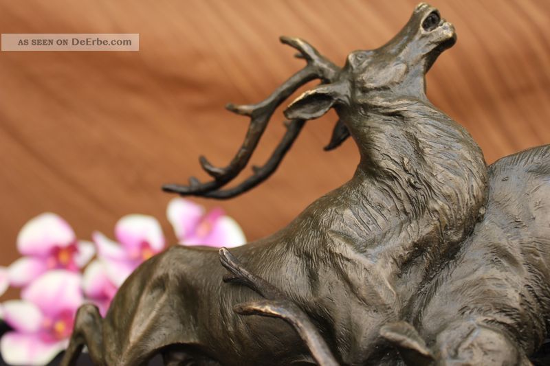 Elch Bronzeskulptur Signiert Hirsch Rentier Karibu Dekor