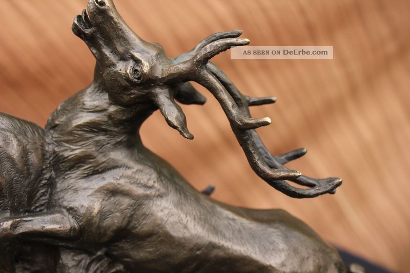 Elch Bronzeskulptur Signiert Hirsch Rentier Karibu Dekor