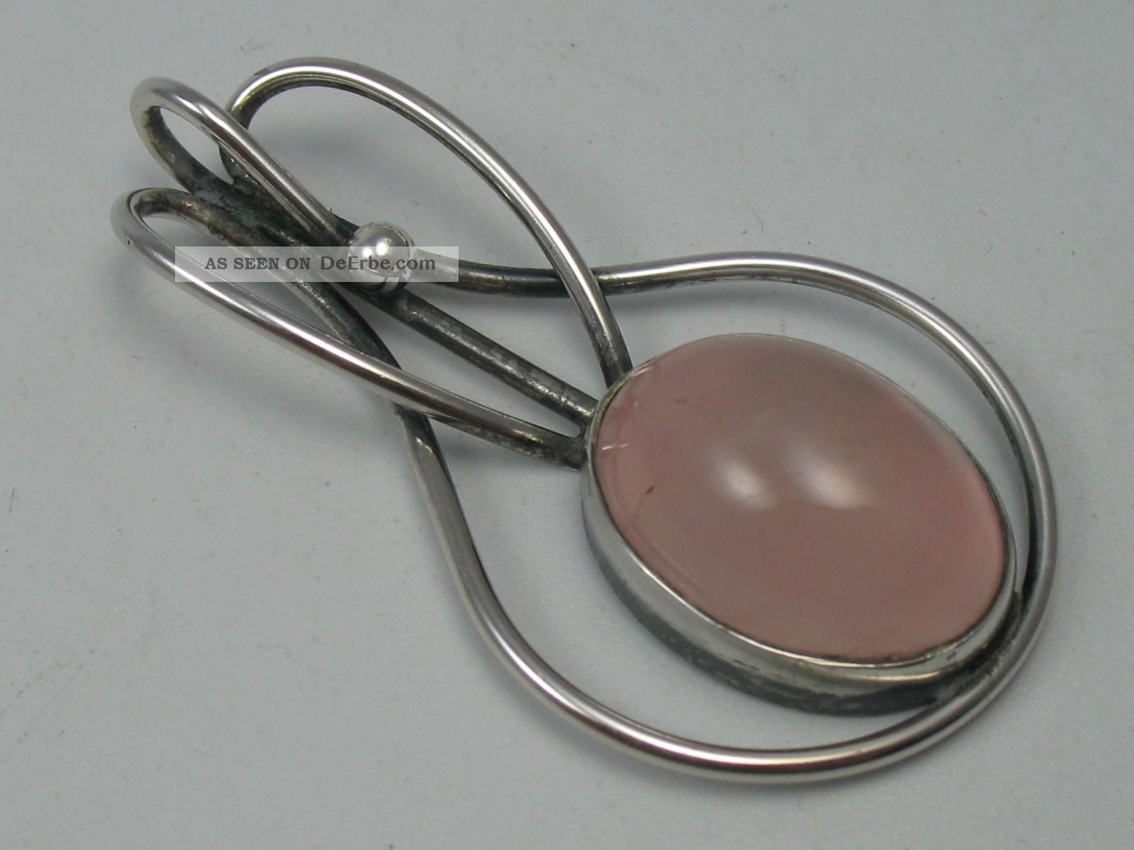WunderschÖner 70er Jahre Designer AnhÄnger Aus 925 Silber Mit Rosenquarz