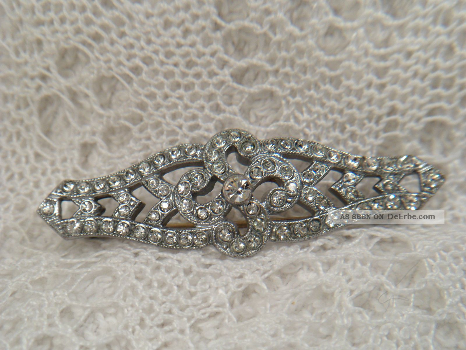 Art Deco Brosche Gablonzer Strass Perlrand - Fassung Metall Versilbert ...