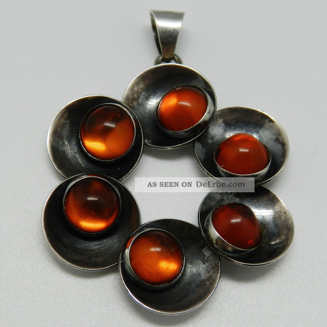 Designer Brosche Nefrom Dänemark 925er Silber Mit Bernstein - S2730