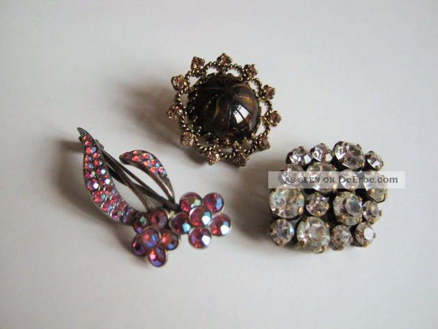 Uromas Alt Gablonzer Strass Broschen 3 Stck Auch Glitzernde Farbsteine