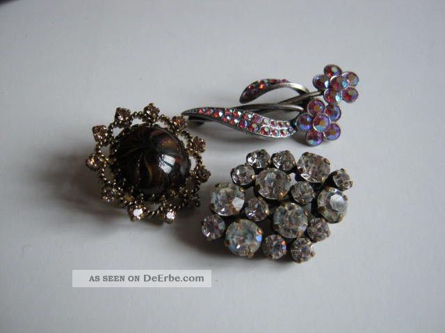 Uromas Alt Gablonzer Strass Broschen 3 Stck Auch Glitzernde Farbsteine