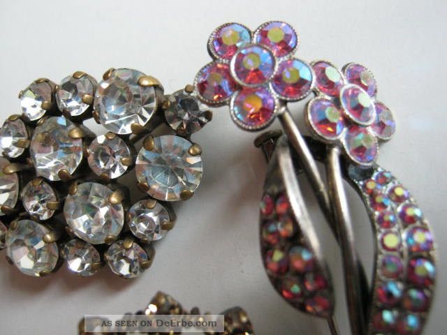 Uromas Alt Gablonzer Strass Broschen 3 Stck Auch Glitzernde Farbsteine