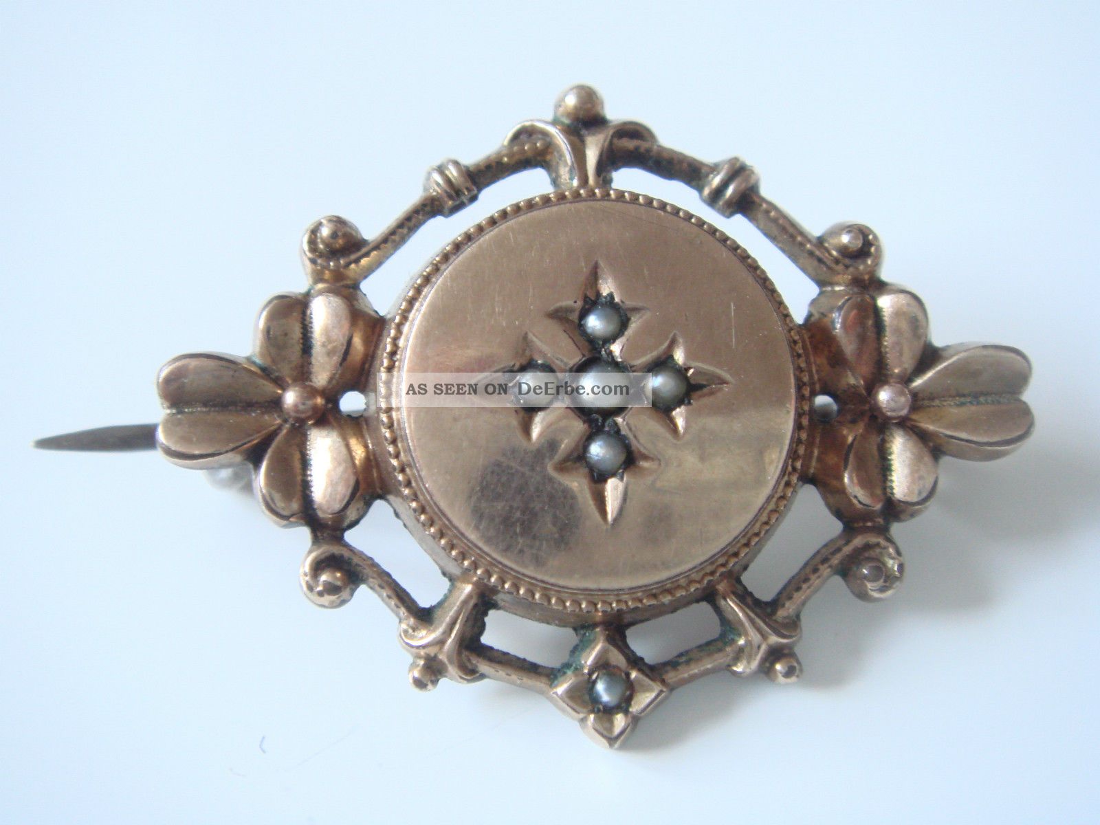 Antike Biedermeier Brosche Echt Silber Geprüft & Gold Double Mit 5 ...