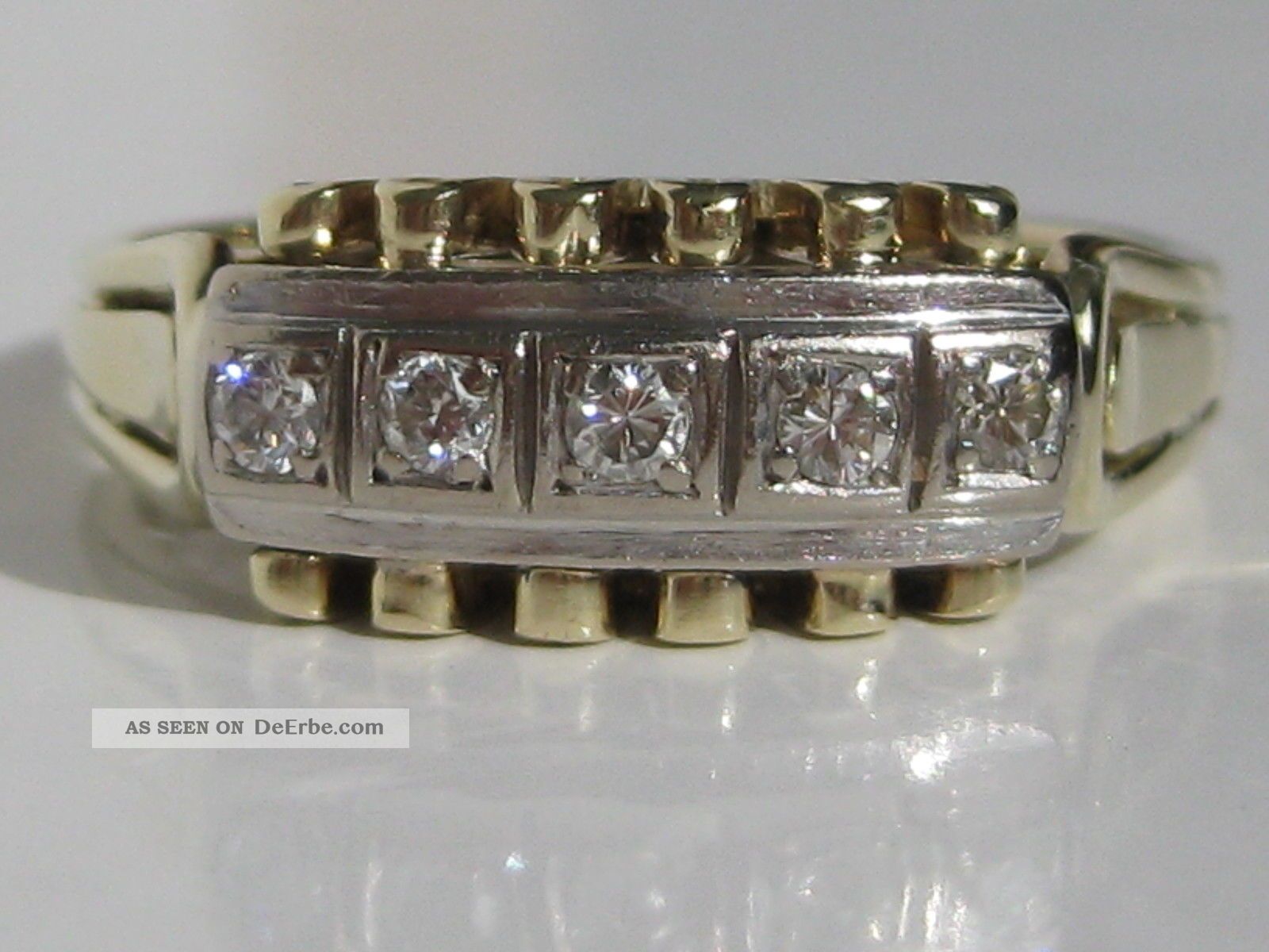 Antiker 585 Gelbgold Ring Mit 5 Diamaten In Weißgold 14 Kt Gold Diamantring Gold