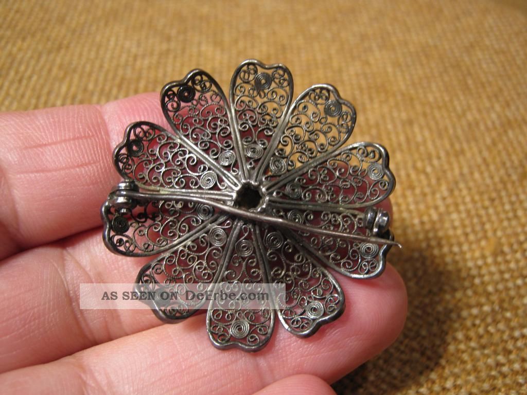 Alte Ausgefallene Brosche / 800er Silber Um 1930
