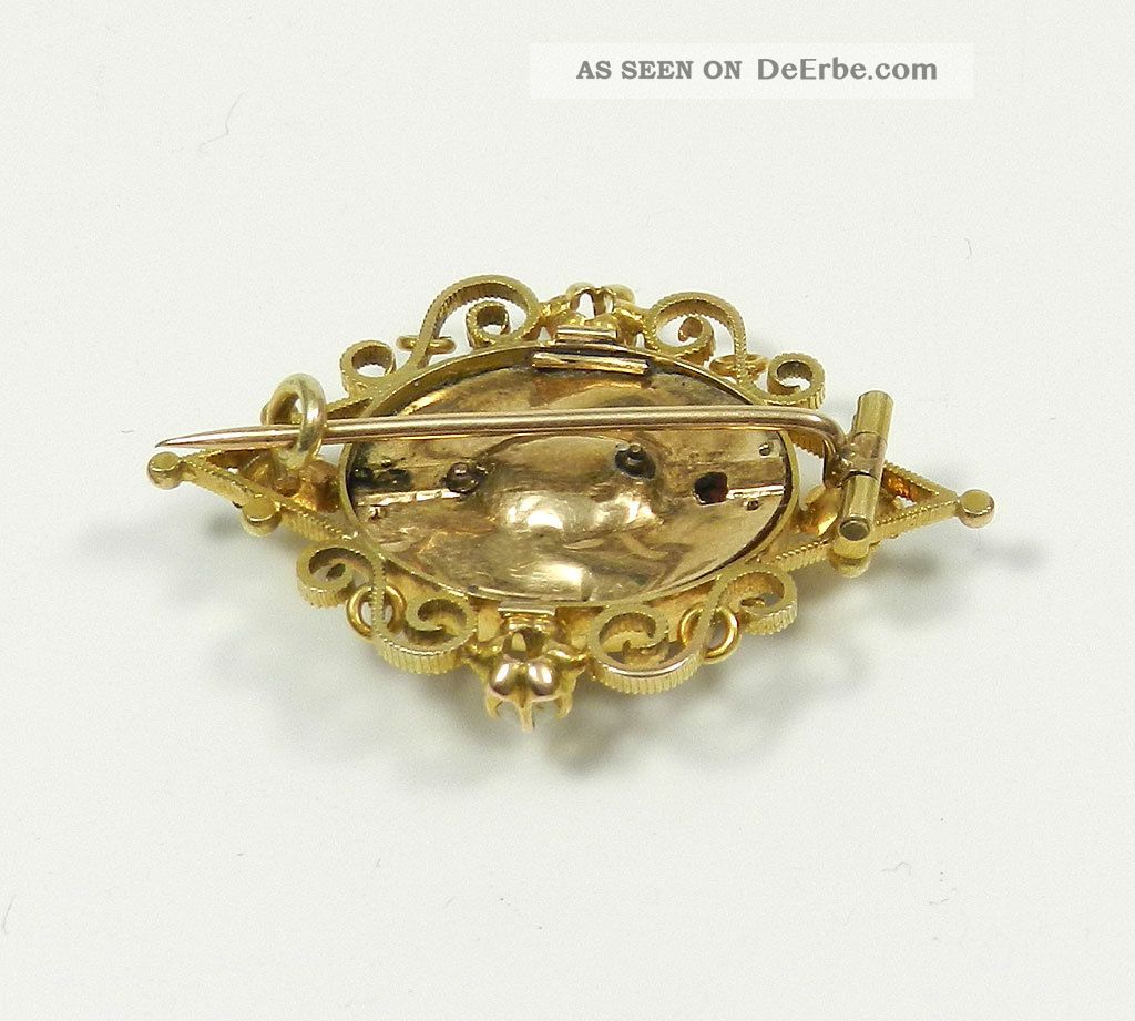 Biedermeier Brosche In 585 Gold Mit Aufgelegtem Blatt & Opalen Um 1860 ...