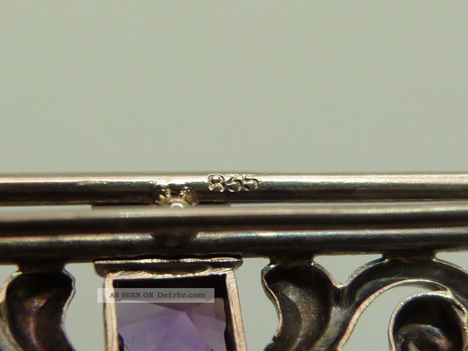 Brosche Silber 835 Amethyst Handarbeit Vintage Stabbrosche Floral