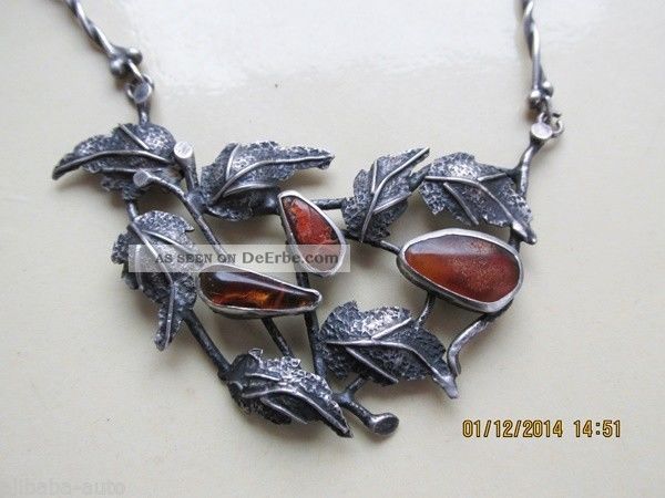 Alt Bernstein Collier Silber Handarbeit Zierlich Silbercollier Designer ...