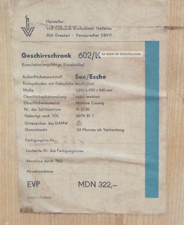 Design Aus Der Ddr: Sideboard Aus Der Legendären Hellerau - Serie 602/k