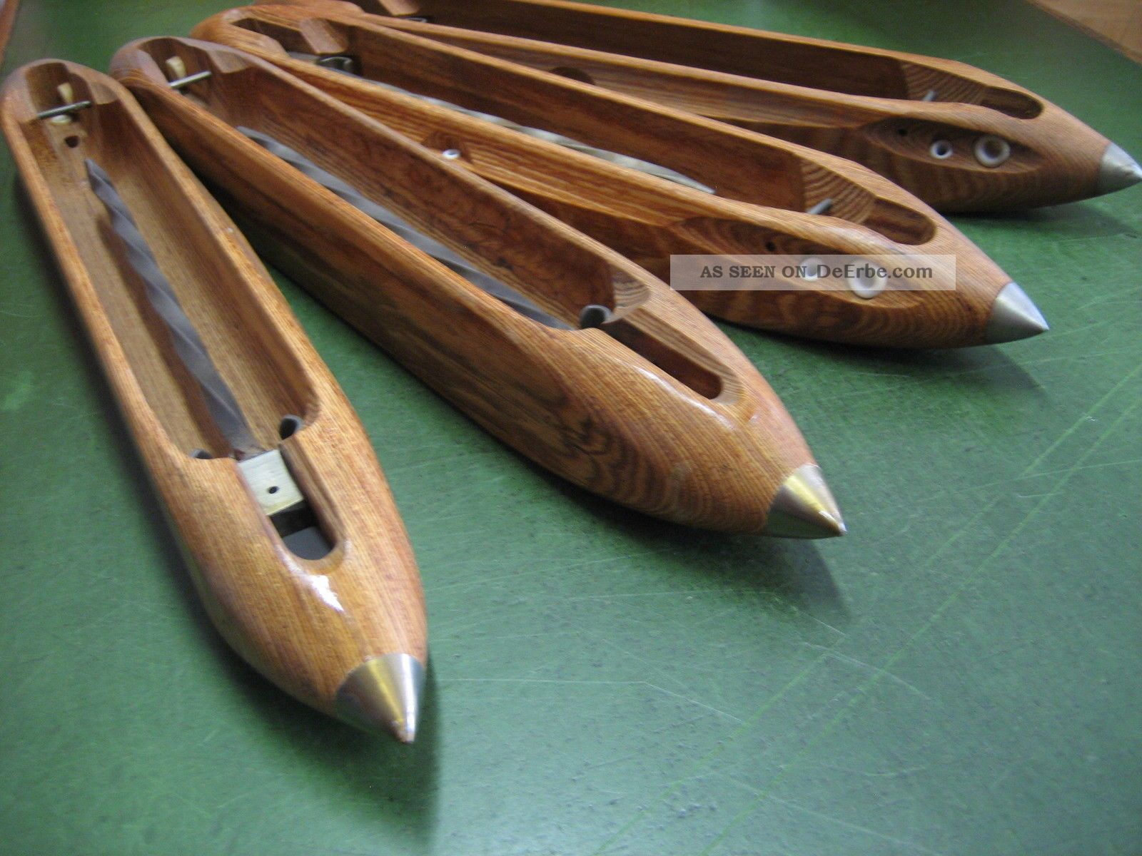 4 Webschiffchen Webschützen Groß 60iger Jahre Deko 50cm Mit Spindel.