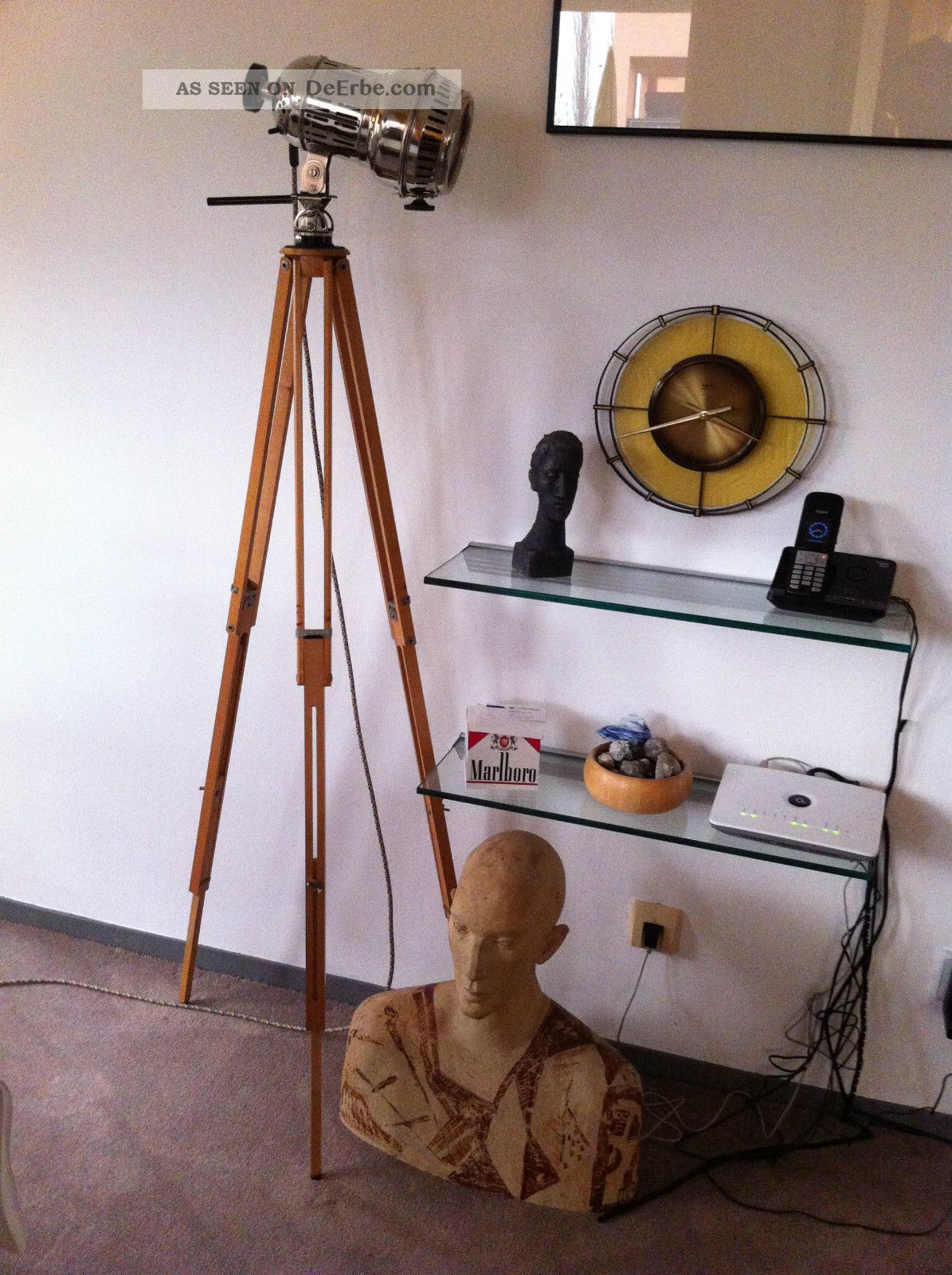 Tripod Lampe Art Deco Holz Stativ Bauhaus Loft Vintage Floor Lamp Stehlampe
