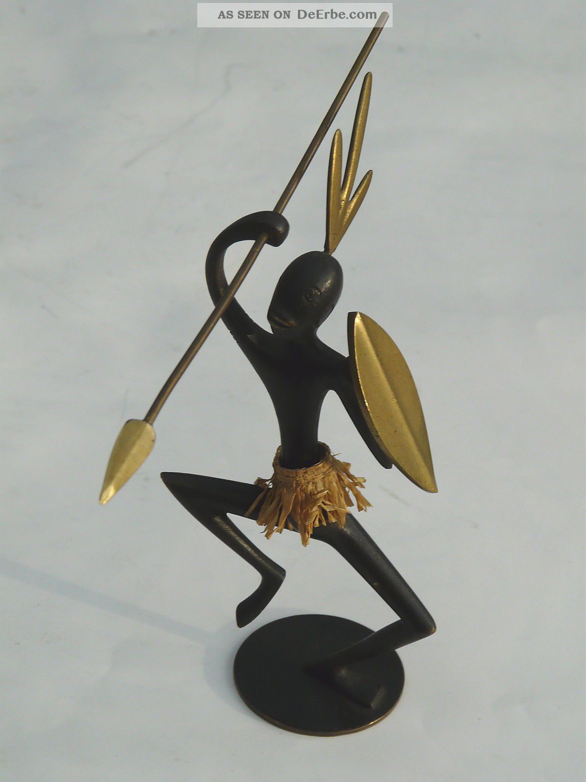Hagenauer Wiener Bronze Gemarkt Whw: Afrikanischer Krieger Stehend.