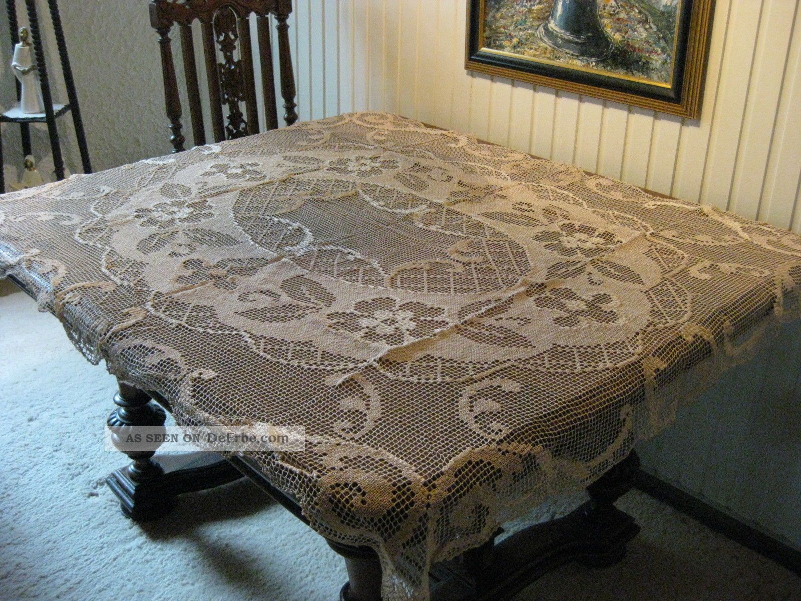 Wunderschönes Großes Tafeltuch, Tischdecke Handarbeit Filetarbeit