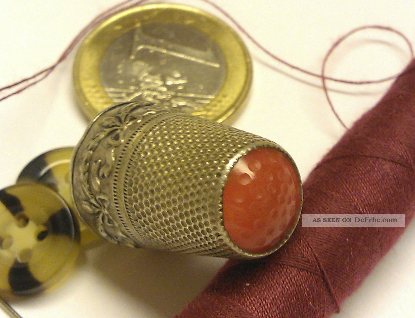 Antiker Fingerhut 800er Silber Roter Stein (koralle?) Red Silver ...