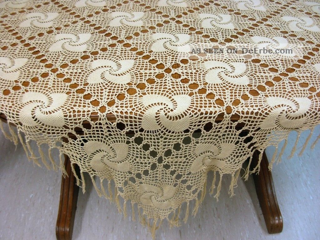 Gr. Häkel Tischdecke Handarbeit 175x175cm Incl. Fransen Baumwolle ...