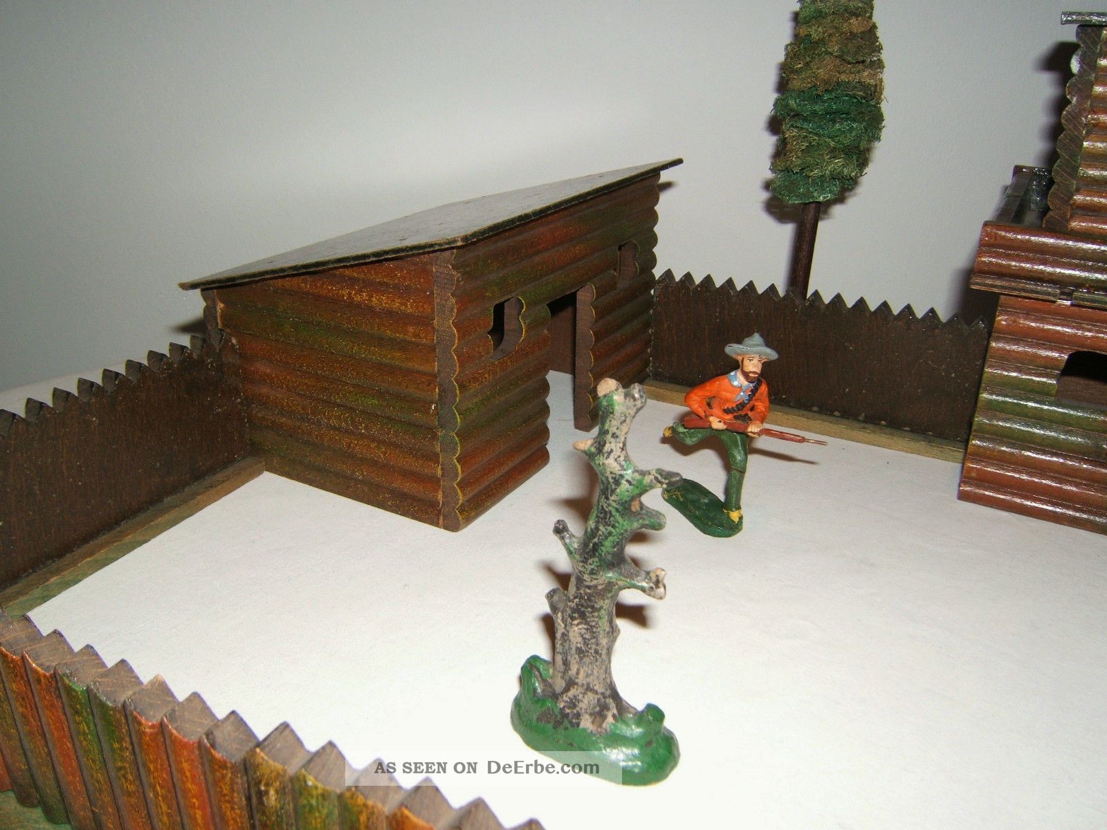 Wildwest Holz - Fort, Kleine Ranch, Elastolin Hausser, Sehr Gut.