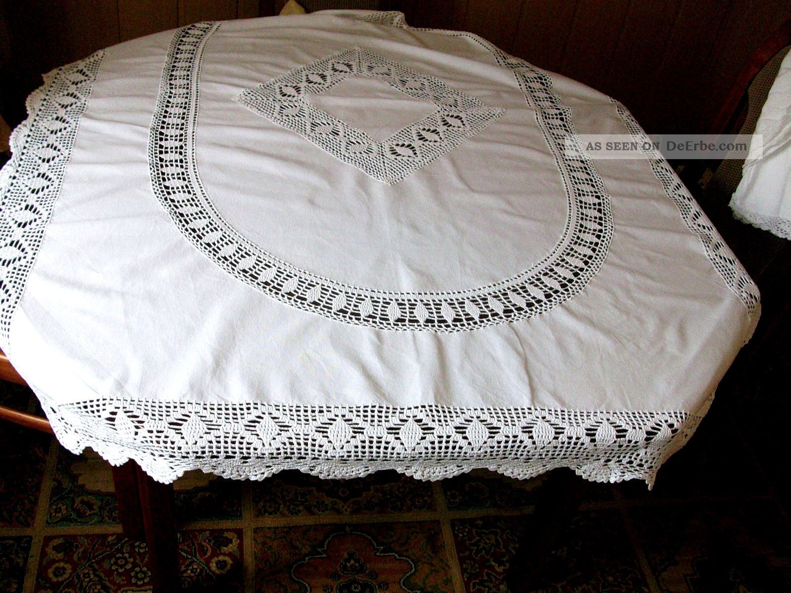 Handarbeit SchÖne Tischdecke Viel HÄkelspitze Landhausflair 160/120cm