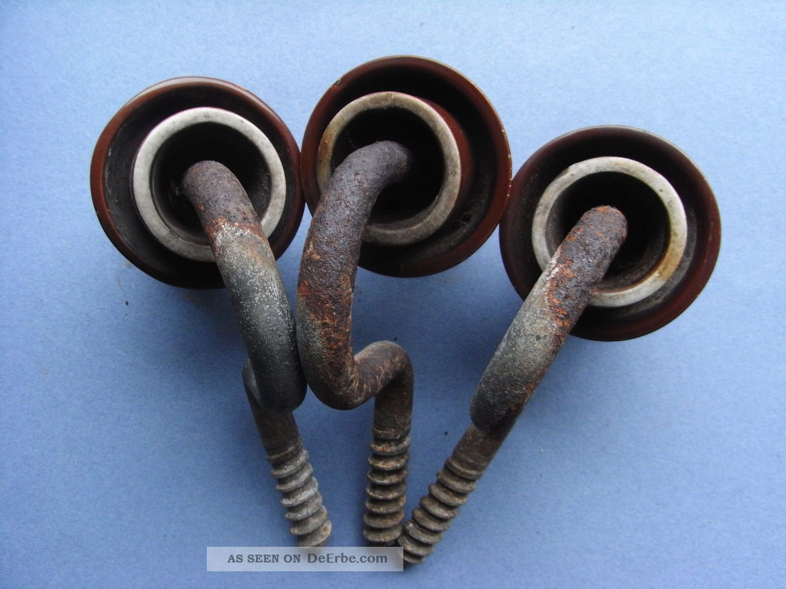 3 Stk. Alte Isolatoren Porzellanisolator Freileitung Braun 100 Mm Hoch
