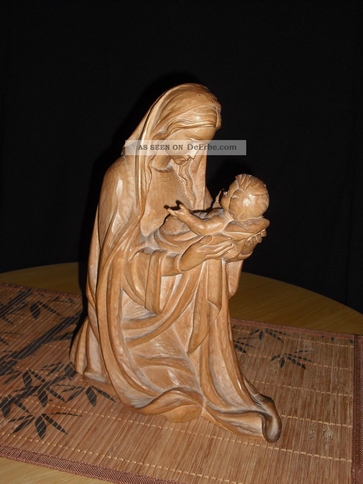 Holzschnitzerei Holzfigur Madonna Mutter Gottes Mit Kind Natur Ca. 28 Cm