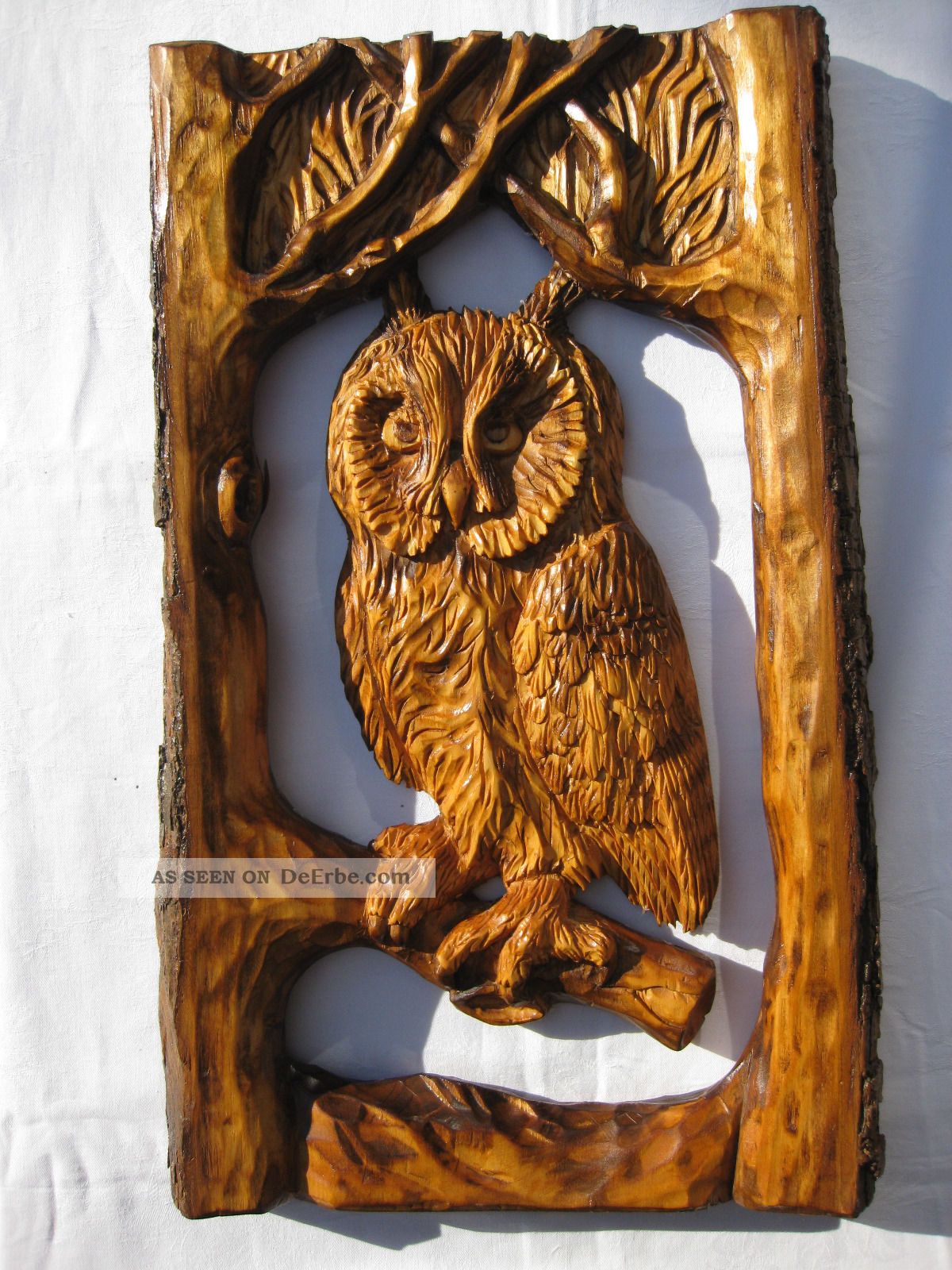 Holzschnitzerei Eule, Holz Schnitzerei, Wandschmuck, Holzeule, Handarbeit, 50cm