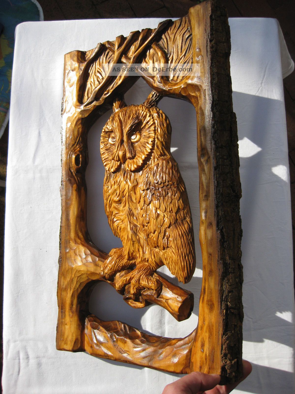 Holzschnitzerei Eule, Holz Schnitzerei, Wandschmuck, Holzeule, Handarbeit, 50cm