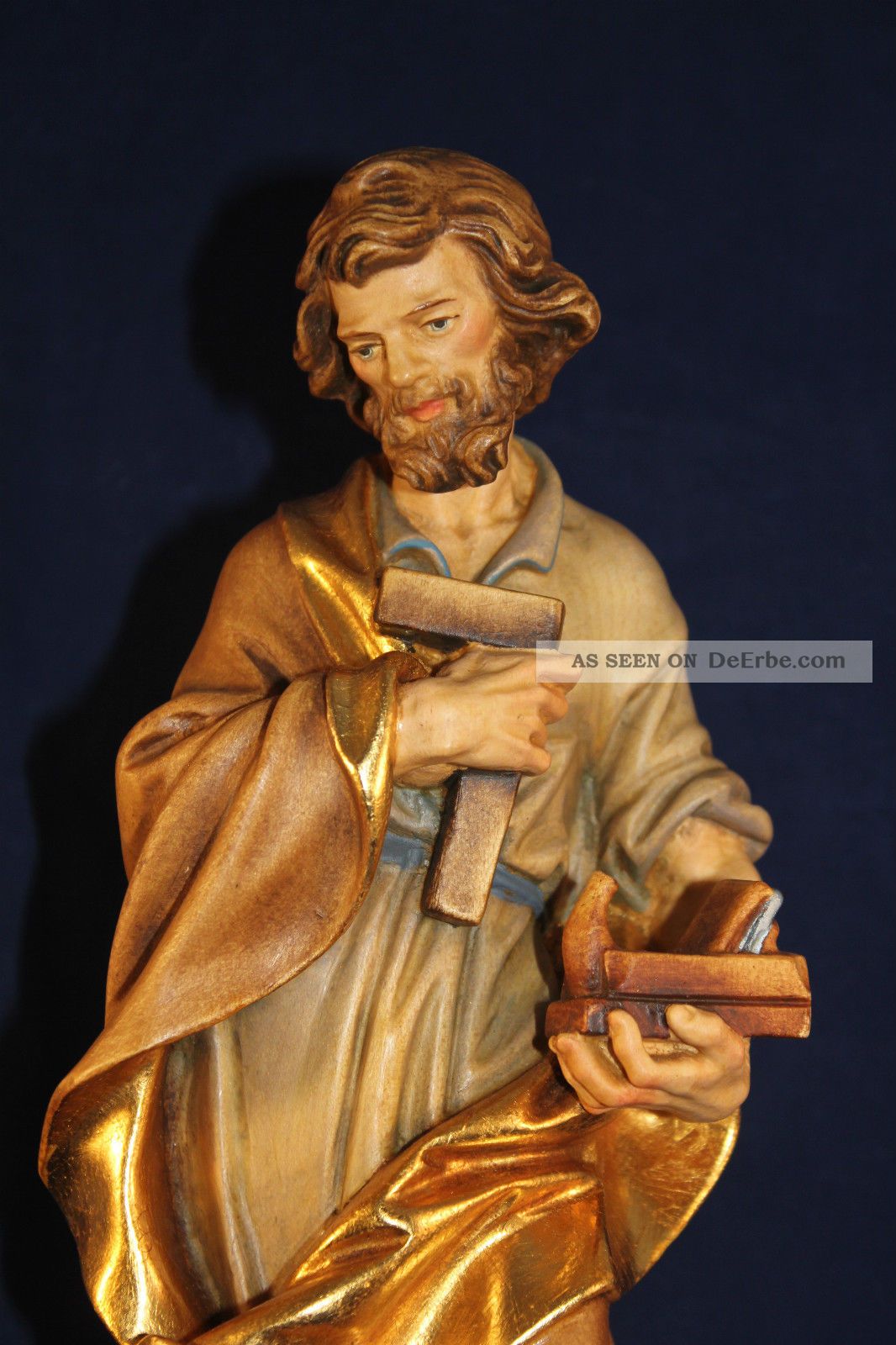 Holz Geschnitzte Heiligenfigur Hl. Josef Gold Und Bunt Gefasst L