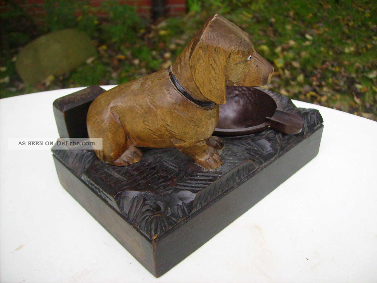 Holzskulptur Jagdhund Dackel Geschnitzt Aschenbecher Deko Sammler Jäger ...