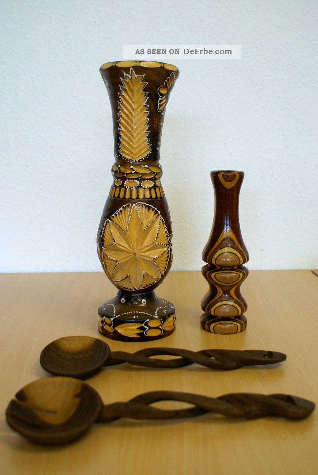 Schöne Holz Sammlung Vasen Deko - Besteck