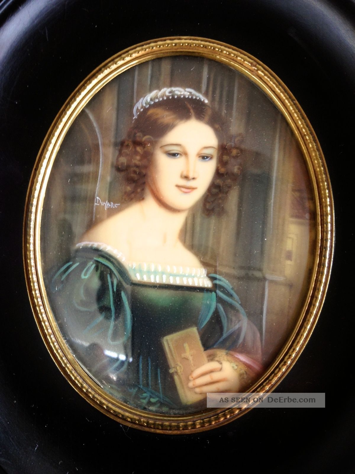 Biedermeier / Miniatur - Damen - Portrait Auf Bein Gemalt - Signiert
