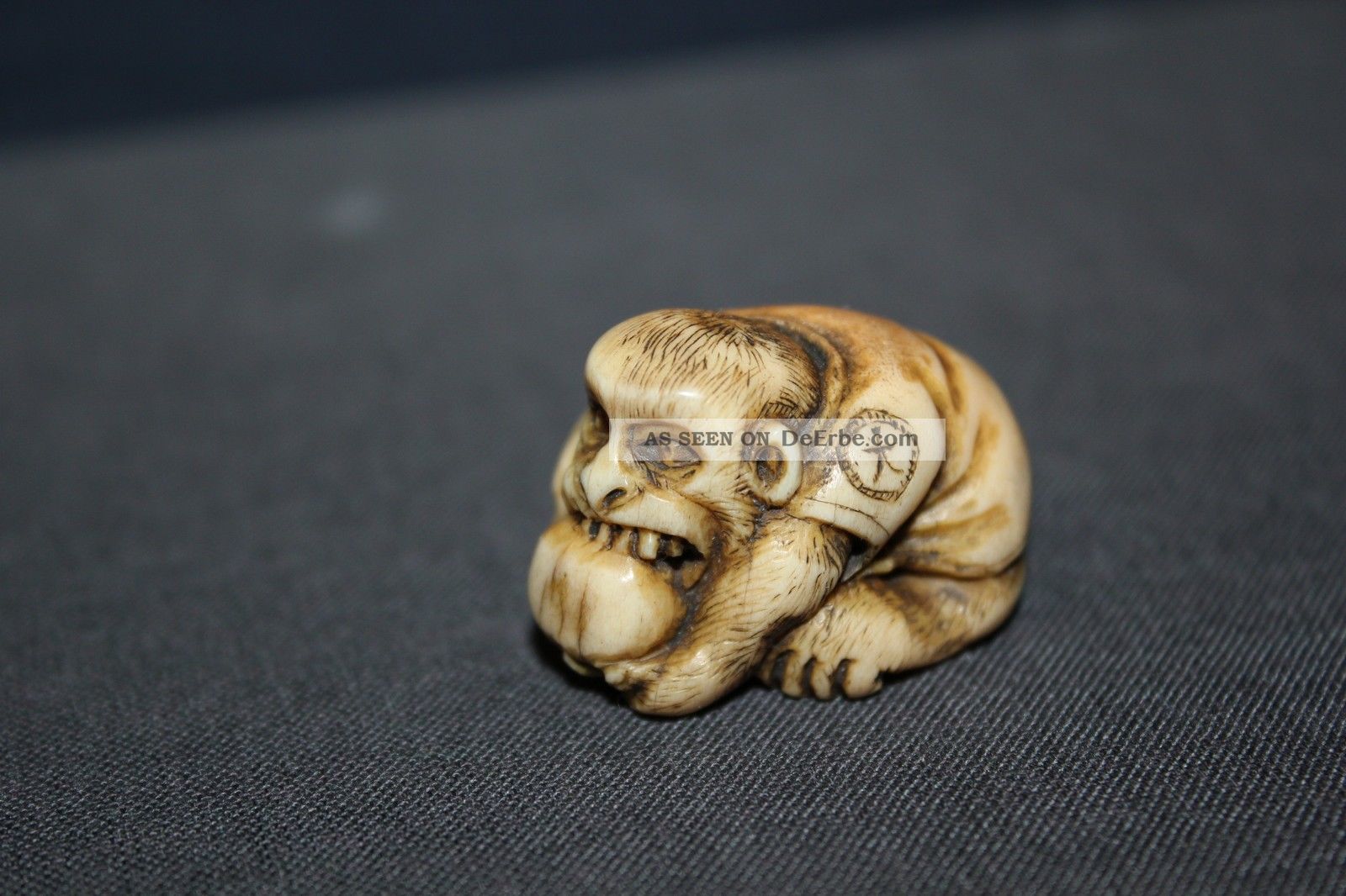Japanese Antique 19th Cent Netsuke, Monkey From Antler