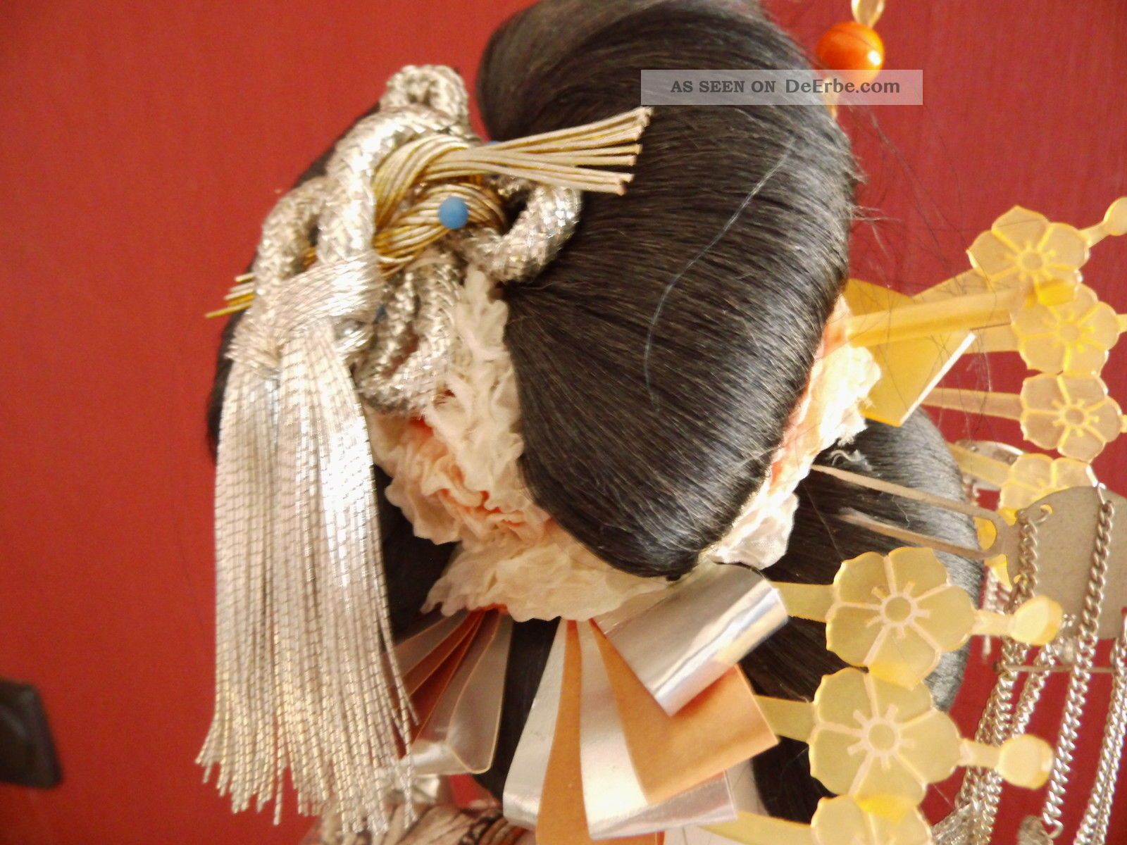 Old Gofun Handmade Rare Japanese Iki Ningyo Doll Silk 70cm 27, 5 Inch Oiran