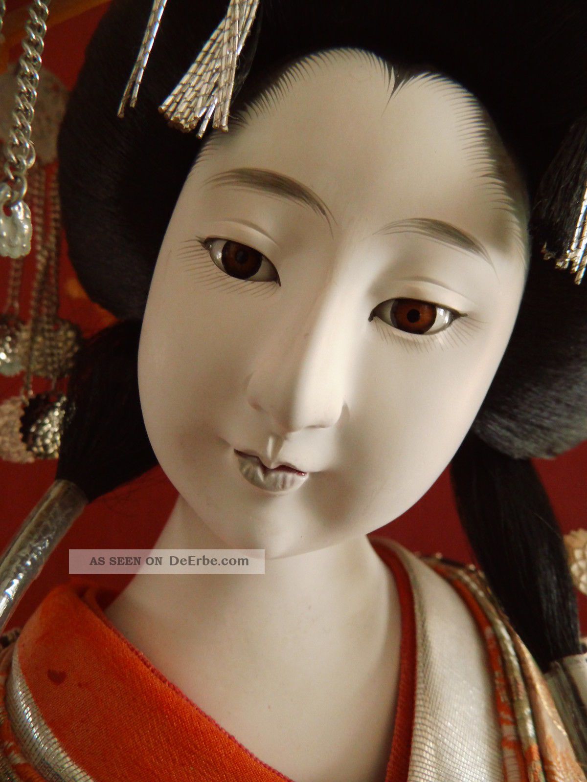 Old Gofun Handmade Rare Japanese Iki Ningyo Doll Silk 70cm 27, 5 Inch Oiran