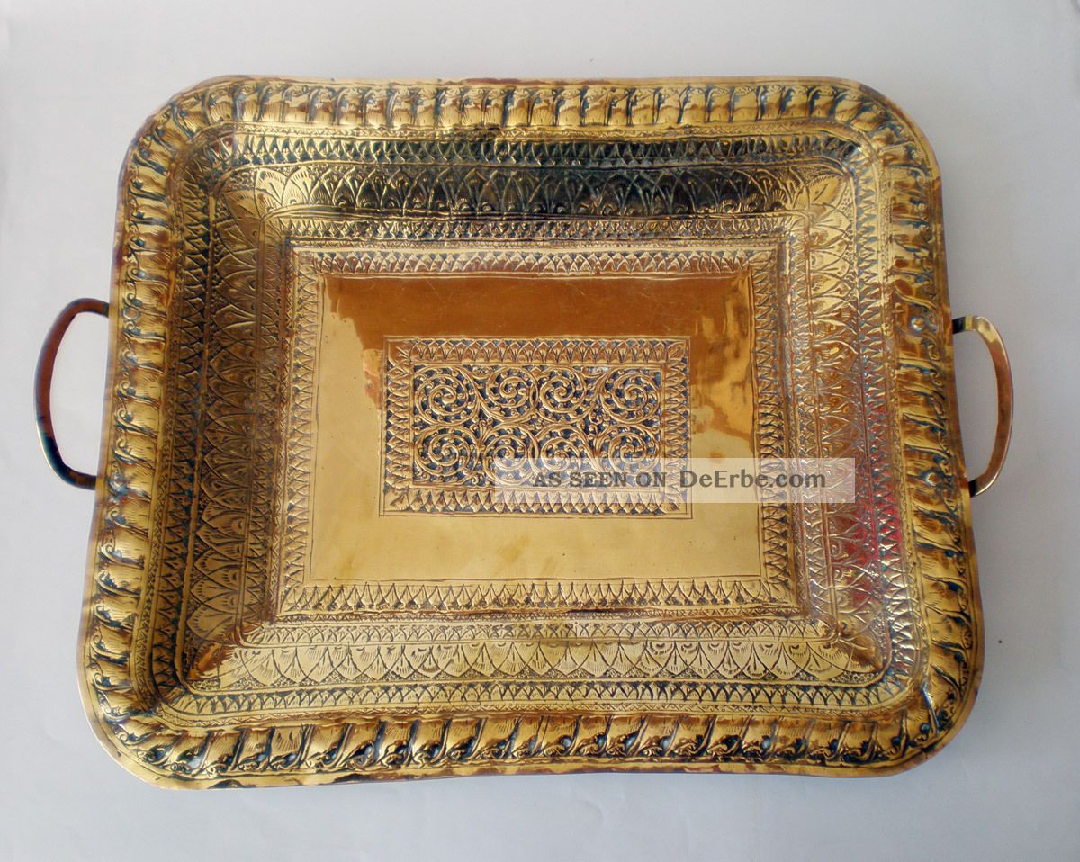 Altes Antikes Tablett / Platte Aus Messing, Handarbeit Um 1920