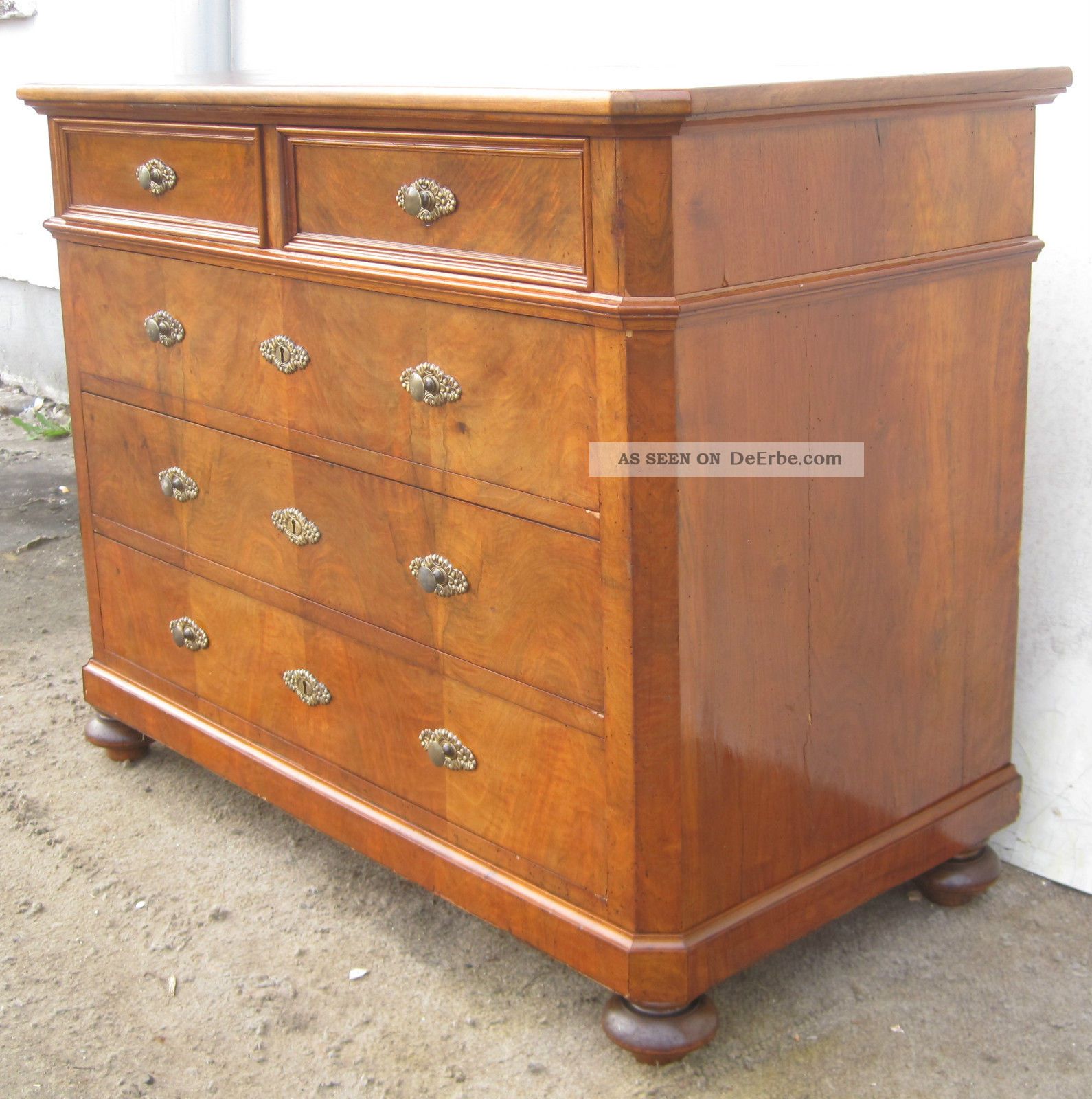 Biedermeier Kommode Mit FÜnf SchÜben - Nußbaum - Ca 1850