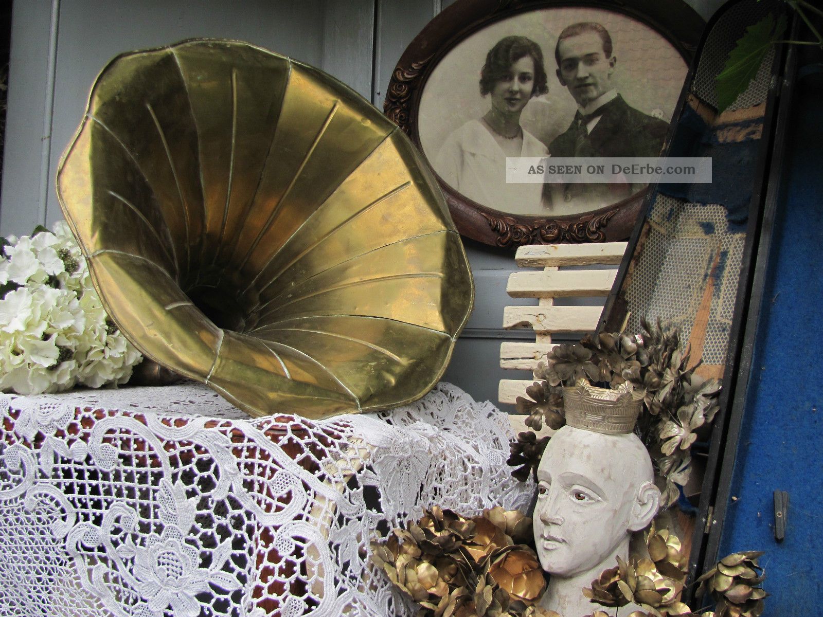 Frankreich Antiker Grammophon Trichter French Shabby Chic Messing ...