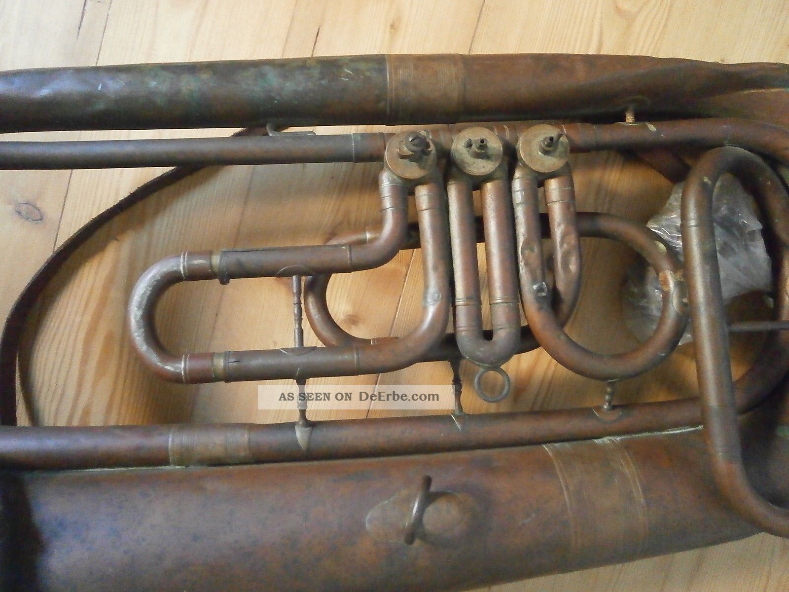 Große Tuba Mit 3 Ventilen Alt Blasinstrument Antik Metall Trompete Posaune