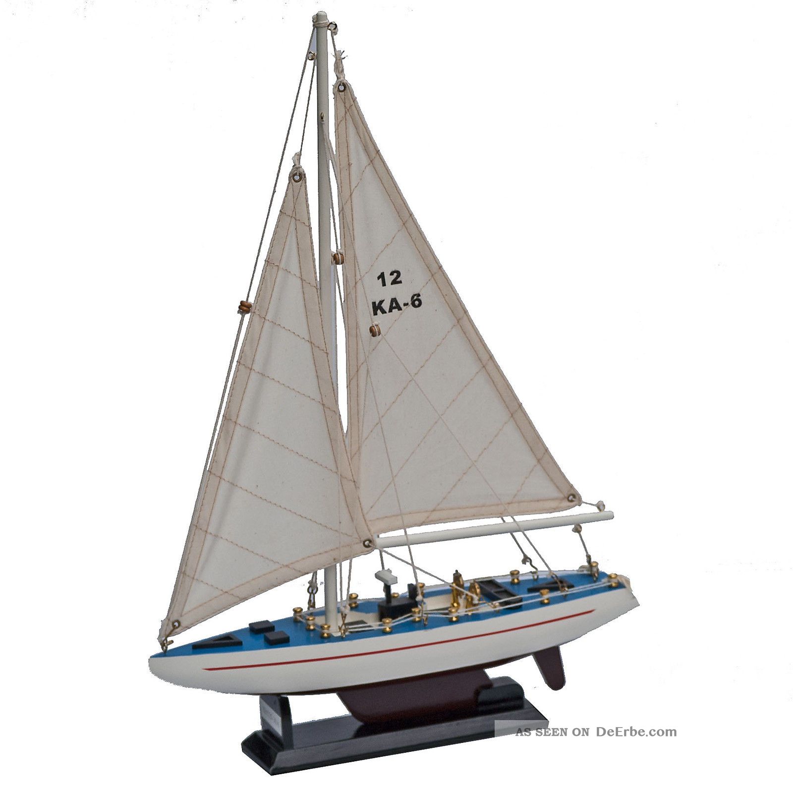 Segelboot Segelschiff Segelyacht Holz Weiß U. Blau Deko Standmodell 30cm