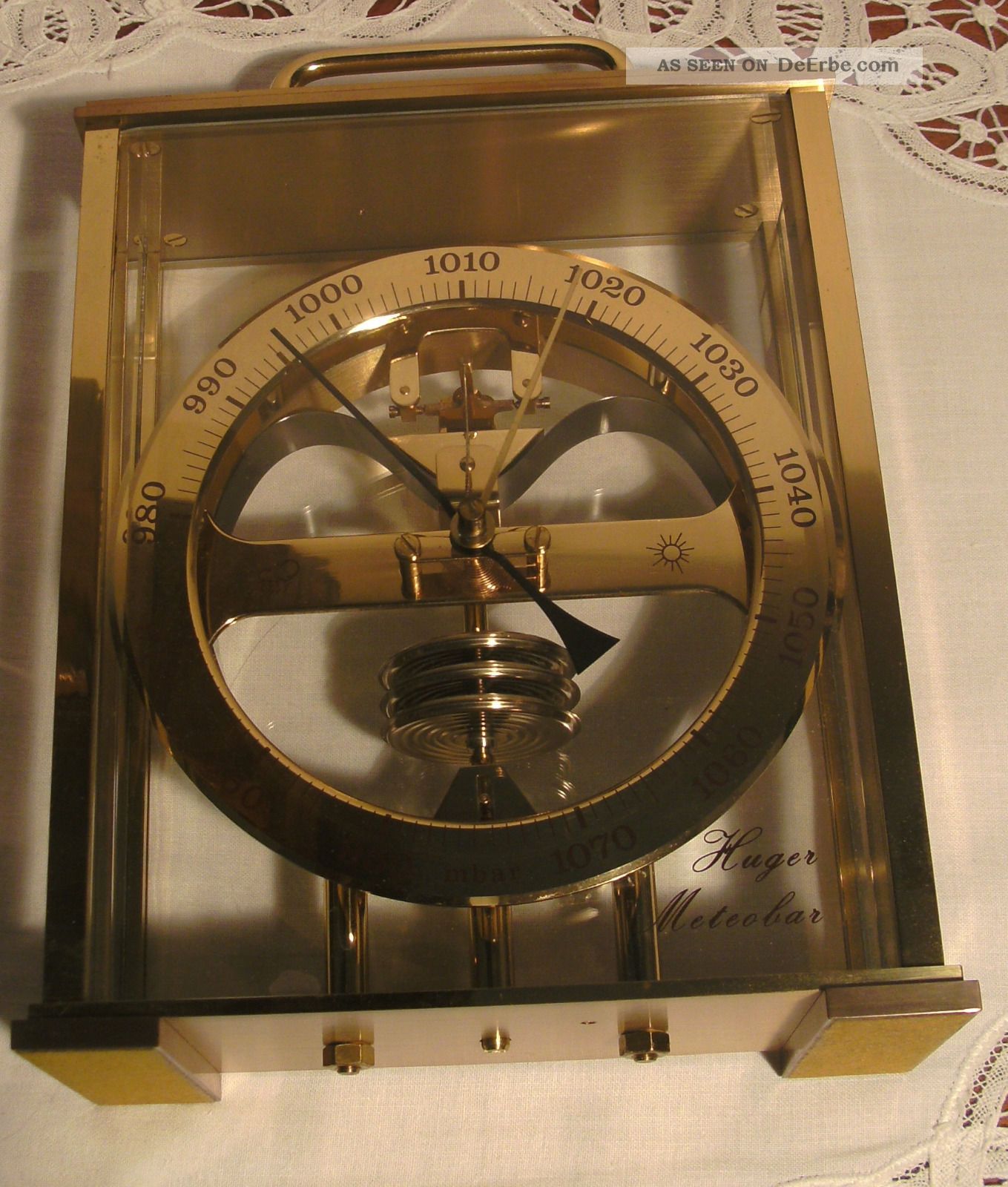 Barometer Meteobar Von Huger, Glas Und Messing Massiv Mit Griff