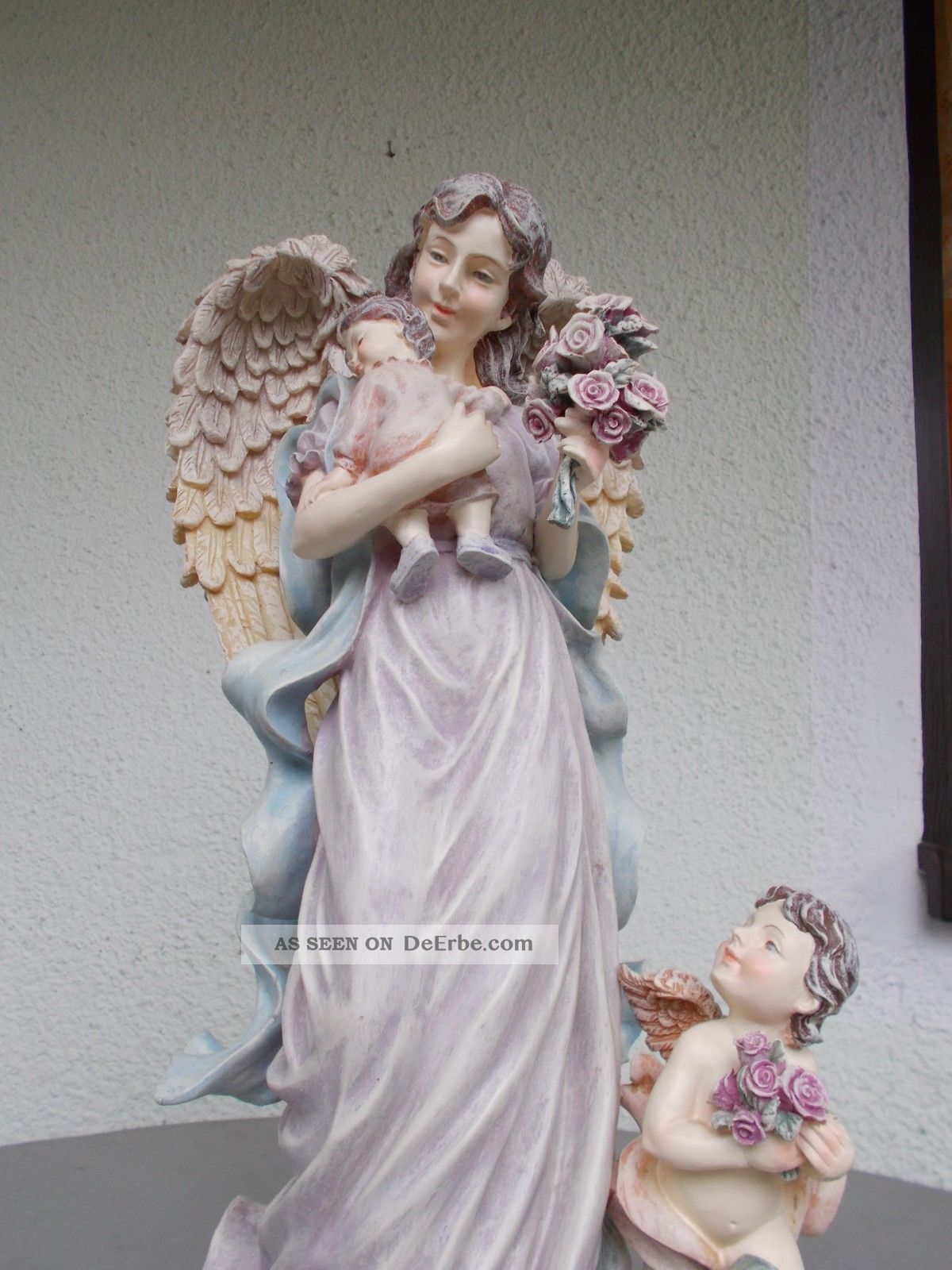 Grosse Engel Figur Mit Kind U. Kleiner Engel Im Jugendstil Schutzengel ...